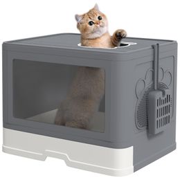 PawHut Katzentoilette mit Schaufel grau 48,5L x 38B x 36,5H cm