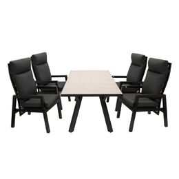 DEGAMO Garnitur MANCIANO 5-teilig, Aluminium dunkelgrau, mit Polstern grau, Tisch hellgrau