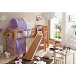 Ticaa Hochbett mit Rutsche Podestbett "Tino" Buche Natur Classic teilbar mit Farbauswahl