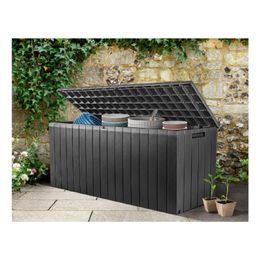 Dynamic24 Rollen Auflagenbox 268L Holz Optik Gartenbox Auflagen Kissen Garten Box Truhe