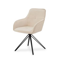 Juskys Drehstuhl Clyde mit Armlehne & Stoff Bezug - Esszimmerstuhl modern - Stuhl Samt Beige