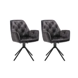 ByLiving Esszimmerstuhl SARINA, 2-er Set, Samtbezug anthrazit, Gestell schwarz