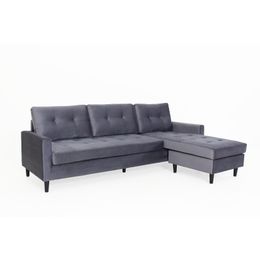 ByLiving Ecksofa ATLANTA, Samtbezug dunkelgrau, Gestell Rubberwood schwarz