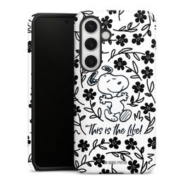 DeinDesign Galaxy S24 Handy Panzer Handyh&uuml;lle robuste Outdoor H&uuml;lle Schutzh&uuml;lle gl&auml;nzend Peanuts Flowers Snoopy Tough Case
