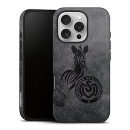DeinDesign iPhone 16 Pro Handy Panzer Handyh&uuml;lle robuste Outdoor H&uuml;lle Schutzh&uuml;lle gl&auml;nzend Official Licensed Product Msv Duisburg Zebra Tough Case