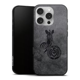 DeinDesign iPhone 16 Pro Handy Slim Case extra d&uuml;nn Silikon Handyh&uuml;lle schwarz H&uuml;lle Official Licensed Product Msv Duisburg Zebra Silikon Slim Case