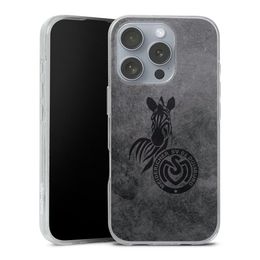 DeinDesign iPhone 16 Pro Handy Silikon H&uuml;lle Case transparent Handyh&uuml;lle Official Licensed Product Msv Duisburg Zebra Silikon Case
