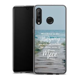 DeinDesign Huawei P30 Lite Handy Silikon H&uuml;lle Case transparent Handyh&uuml;lle Statement Beach Spruch Silikon Case