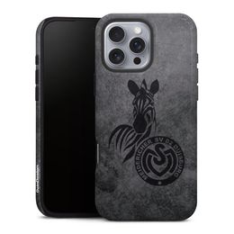 DeinDesign iPhone 16 Pro Max Handy Panzer Handyh&uuml;lle robuste Outdoor H&uuml;lle Schutzh&uuml;lle gl&auml;nzend Official Licensed Product Msv Duisburg Zebra Tough Case