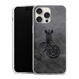 DeinDesign iPhone 15 Pro Max Handy Silikon H&uuml;lle Case wei&szlig; Handyh&uuml;lle Official Licensed Product Msv Duisburg Zebra Silikon Case