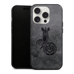 DeinDesign iPhone 15 Pro Handy Slim Case extra d&uuml;nn Silikon Handyh&uuml;lle schwarz H&uuml;lle Official Licensed Product Msv Duisburg Zebra Silikon Slim Case