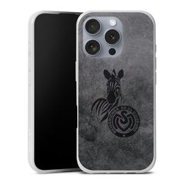 DeinDesign iPhone 16 Pro Handy Silikon H&uuml;lle Case wei&szlig; Handyh&uuml;lle Official Licensed Product Msv Duisburg Zebra Silikon Case