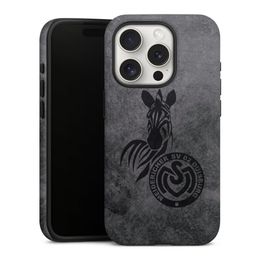DeinDesign iPhone 15 Pro Handy Panzer Handyh&uuml;lle robuste Outdoor H&uuml;lle Schutzh&uuml;lle matt Official Licensed Product Msv Duisburg Zebra Tough Case