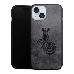 DeinDesign iPhone 15 Handy Premium Silikon H&uuml;lle Handyh&uuml;lle schwarz Case Official Licensed Product Msv Duisburg Zebra Silikon Premium Case