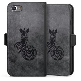 DeinDesign iPhone SE (2022) Handy Klapph&uuml;lle Handyh&uuml;lle aus Kunst Leder schwarz Flip Case Msv Duisburg Zebra Official Licensed Product Sideflip mit Lasche
