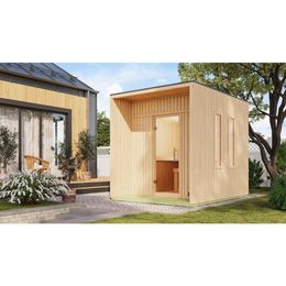 Karibu 73 mm Saunahaus Lejana inkl. Saunaofen mit eingebauter Steuerung 9 kW schwarz