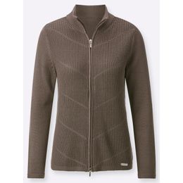 WITT Damen Strickjacke mit 2-Wege-Zipper, dunkeltaupe, Gr&ouml;&szlig;e 36