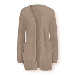 WITT Damen Strickjacke mit gerippten Abschl&uuml;ssen, sesam, Gr&ouml;&szlig;e 56