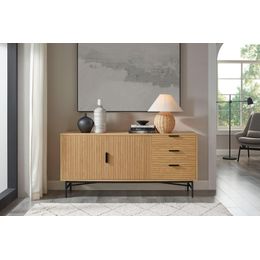 Sideboard Salesfever Sideboards Gr. B/H/T: 160cm x 75cm x 40cm, mit 2 Türen und 3 Schubladen, 3 St., beige (natur, schwarz) Kommode, Eiche Echtholzfurnier, Breite 160 cm