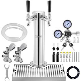 Mophorn - vevor Kegerator-Turm-Kit, Bier-Umrüstsatz mit zwei Zapfhähnen, Bier-Turmspender aus Edelstahl mit Doppelmessgerät W21.8-Regler und