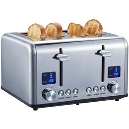 Steinborg 4 Scheiben Edelstahl Toaster Brötchenaufsatz 2x digitale Displays mit Countdown Cool-Touch Gehäuse Krümelschublade 1630 Watt