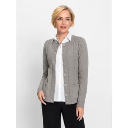 Strickjacke CLASSIC Gr. 44, grau (steingrau-meliert) Damen Strickjacken