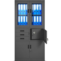 Jan Nowak C018S Aktenschrank Büroschrank Metallschrank Tresor Safe Geheimfach Flügeltüren Schubladen Pulverbeschichtung Stahlblech 185 cm x 90 cm x