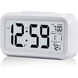 Digitaler Wecker, Morgenwecker, leiser, batteriebetriebener digitaler Wecker für Kinder und Erwachsene, großes LED-Display, Temperaturkalender (weiß)