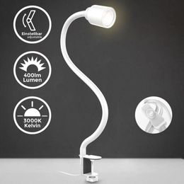 B.K.LICHT LED Klemmleuchte Leselampe flexibel Tischlampe Bettlicht Flexarm weiß 5W GU10