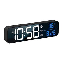 Tisch- oder Wanduhr mit HD-LED-Bildschirm, Multifunktion, gleichzeitige Anzeige von Datum, Wochentag, Uhrzeit und Temperatur, 26 cm, Schwarz