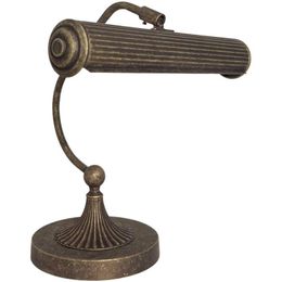 Licht-Erlebnisse Bankerlampe Messing E14 31,5 cm in Bronze Antik matt Jugendstil Tischlampe