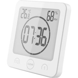 Badezimmer-Duschuhr, LCD-Digitalalarm, Thermometer-Hygrometer, Countdown-Timer (weiß)