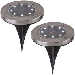 etc-shop 2x Solar Außen Spot Strahler Lampe Edelstahl Wasserfest outdoor Weg-Beleuchtung Garten Terrasse Rasen Auffahrt Erdspieß Boden-Leuchte