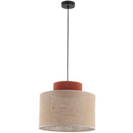 Licht-Erlebnisse Pendelleuchte Metall Stoff rund ø 20 cm h: max. 170 cm Schwarz Natur Ziegelrot E27 Retro Hängelampe