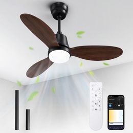 Deckenventilator mit LED-Beleuchtung, Fernbedienung und app, 6 Geschwindigkeiten, Sommer-Winter, doppelte Höhe – Holzmaserung – 52 Zoll