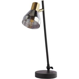 Licht-Erlebnisse Schreibtischlampe Metall Rauchglas verstellbar 42 cm in Schwarz Rauchgrau Messing matt E14 Retro