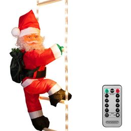 Monzana® LED Weihnachtsmann Leiter XL 90cm für In-/Outdoor Timer 8 Leuchtfunktionen dimmbar Santa Claus Nikolaus Weihnachtsdeko Weihnachtsfigur