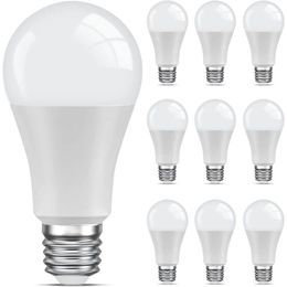 10 Stück E27 warmweiße LED-Glühbirne, 6500 K Standard-Glühbirne, 9 W entspricht 60 W, nicht dimmbar, 220 V–240 V für Zuhause, Restaurant, Café