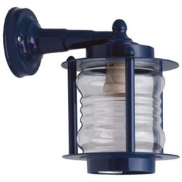 Licht-Erlebnisse Außenlampe Wand Echt-Messing Glas 24 cm hoch IP23 Blau E27 Maritim Wandlampe außen