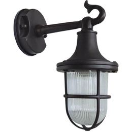 Licht-Erlebnisse Wandleuchte außen Echt-Messing Glas E27 IP64 h: 25 cm Schwarz Antik Maritim Außenlampe Wand