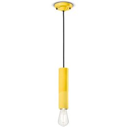 Licht-Erlebnisse - Pendelleuchte Keramik E27 ø 5,5 cm rund Gelb Retro Design Keramiklampe