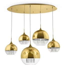 Licht-Erlebnisse Hängeleuchte Glas Metall E27 H: max. 95 cm Kristall in Gold 5-flammig rund Kugel Schirm Modern