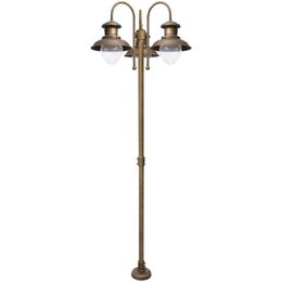 Licht-Erlebnisse Stehlampe außen Messing massiv Glas E27 IP44 210 cm in Bronze Antik matt 3-flammig Maritim