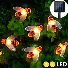 Bienen-Lichterkette, 6,5 m, solarbetrieben, 30 LEDs, Außenleuchte, wasserdichte Lichterkette, Hummelform, Deko-Licht für Outdoor, Hochzeit,