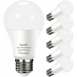 E27-LED-Glühbirne, 12 W, entspricht einer 100-W-Glühbirne, 1200 lm, warmweiß 3000 K, nicht dimmbar, großer A60-Schraubsockel, E27, 220–240 V, 6 Stück