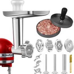 Kitchenaid Fleischwolf-Zubehör, KitchenAid Metallwolf für Küchenmaschine, mit 5 Mahlplatten und 3 Füllrohren für Kitchenaid Artisan Fleischwolf