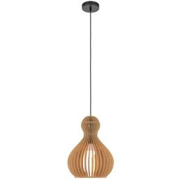 Licht-Erlebnisse Pendelleuchte Metall Holz ø 30 cm rund h: max. 342,5 cm Schwarz Beige E27 Skandinavisch Hängelampe