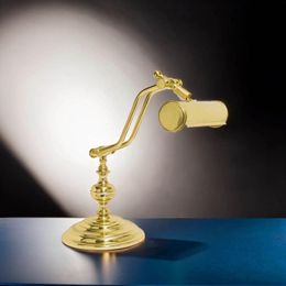 Licht-Erlebnisse Bankerlampe Messing massiv 38 cm hoch in poliert E14 Jugendstil Tischleuchte