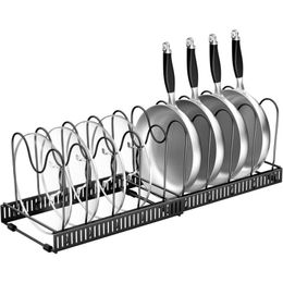 Aufbewahrungs-/Pfannenregal, erweiterbares Regal, Pfannen-Organizer/Reihe mit 10 verstellbaren Fächern, Küche für Schublade (schwarz) - Dolaso