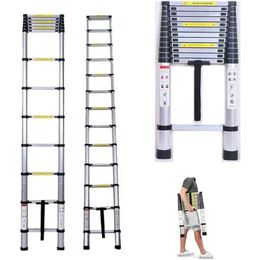 Lucn - Teleskopleiter, 5 m, Aluminium, klappbar, mit rutschfesten Gummifüßen und Arretiermechanismus, sicher und langlebig, max. 150 kg Tragkraft